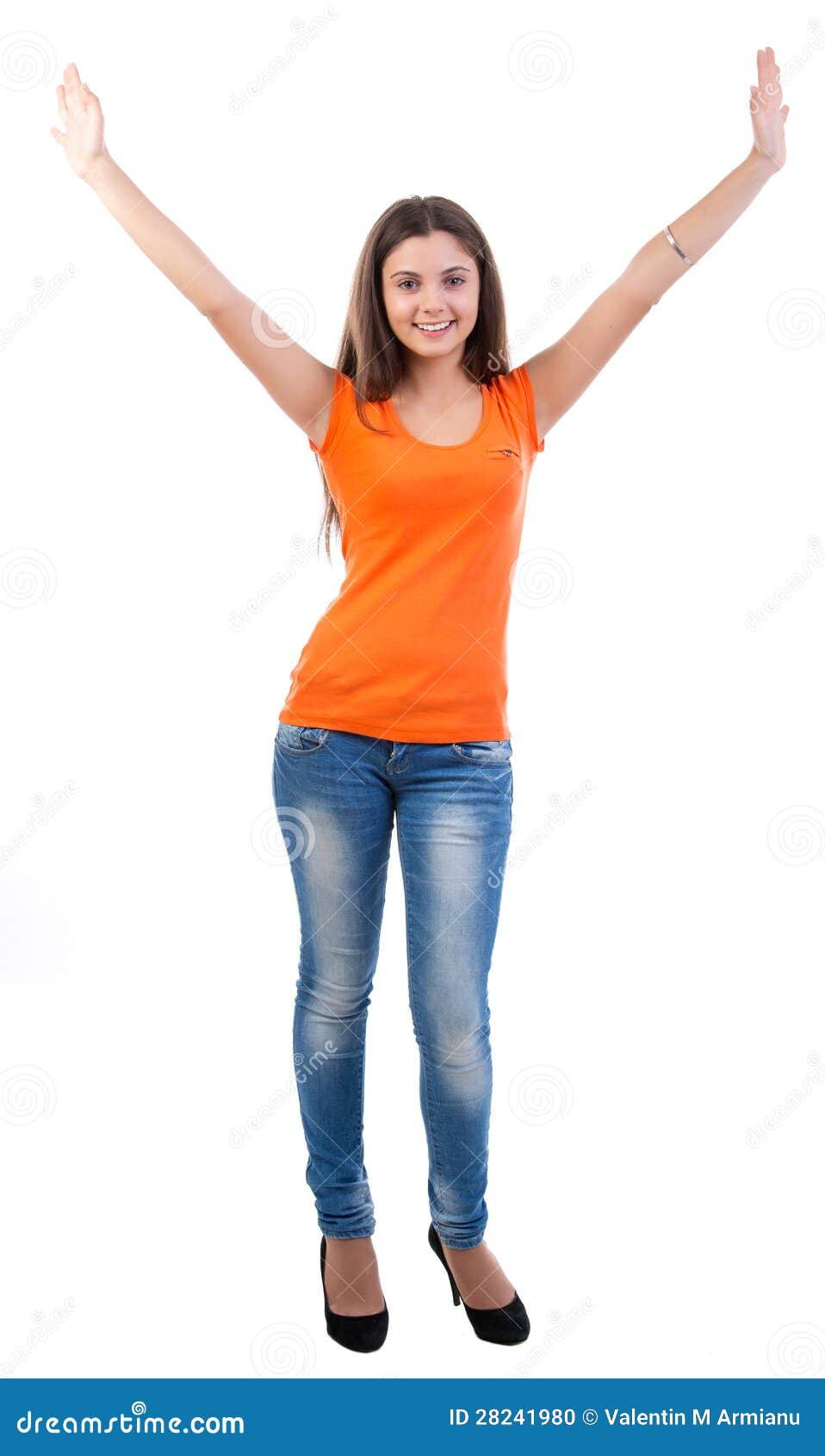 Pretty young girl hands up stock photo. Image of person - 28241980
