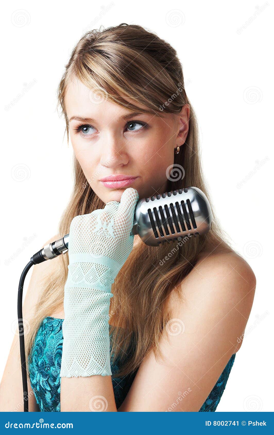 Pretty Young Girl Holding Retro Microphone Stock Image - Image of girl ...