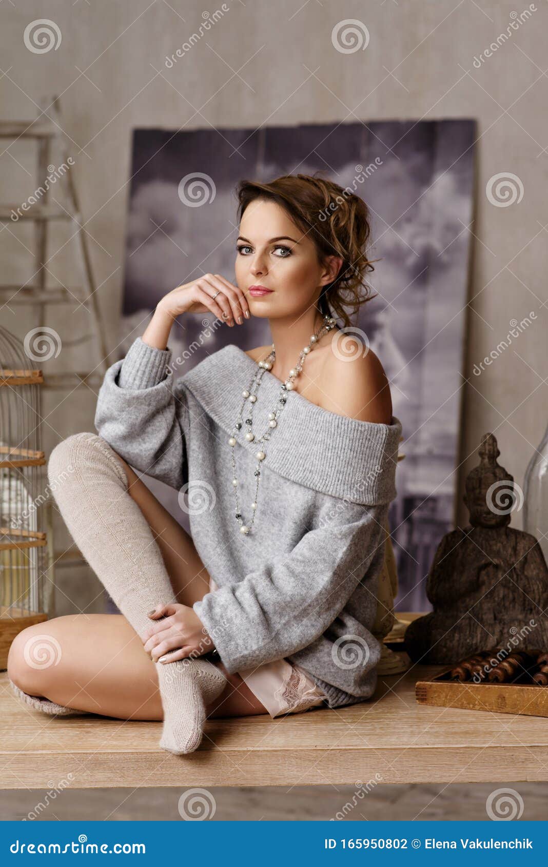 Pretty Young Girl in Light Studio Interior Stock Photo - Image of home ...