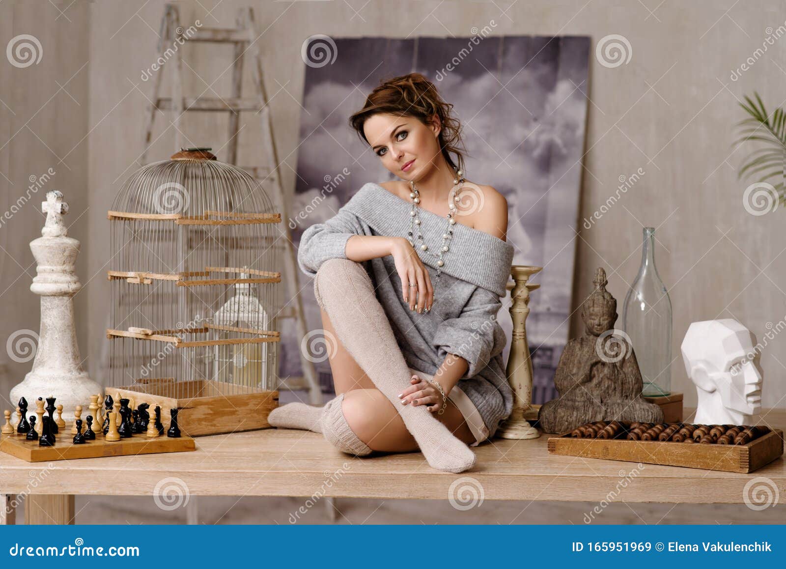 Pretty Young Girl in Light Studio Interior Stock Image - Image of ...