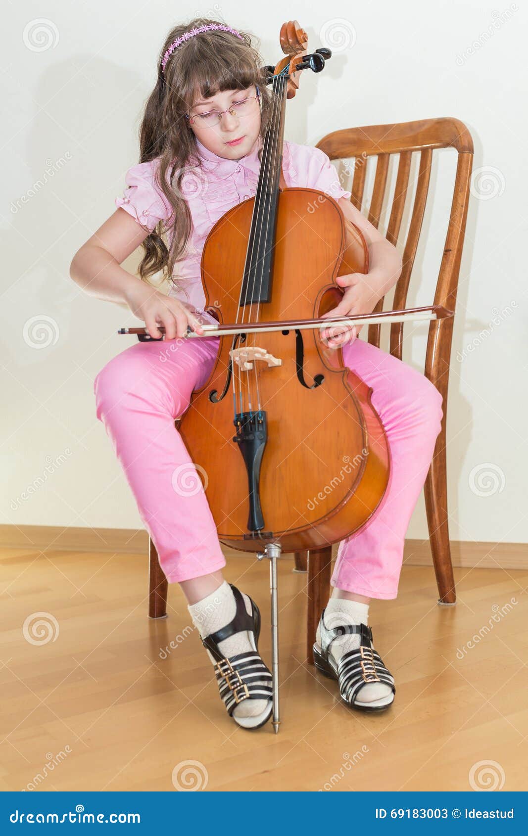 Pretty Young Girl Practice Playing Cello Stock Image - Image of ...