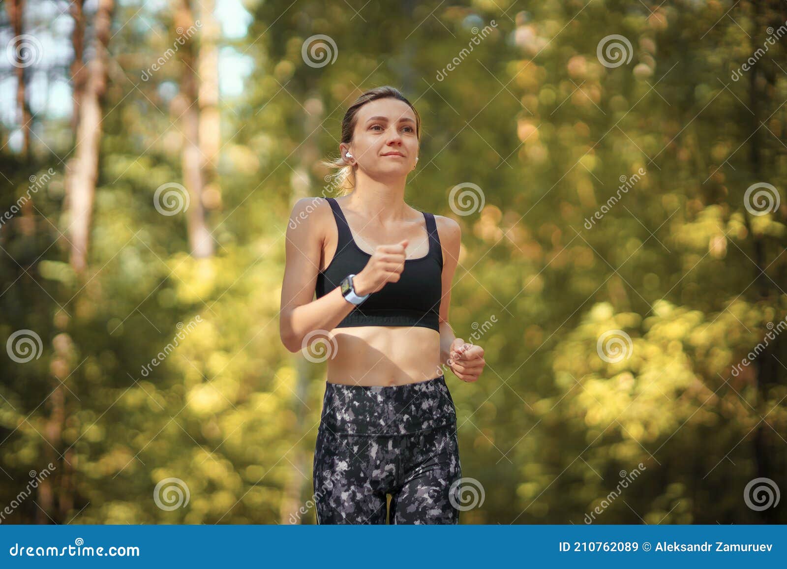 Pretty Young Girl Runner in the Forest Stock Image - Image of active ...