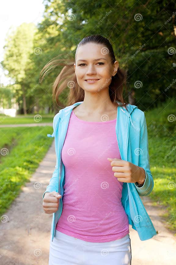Pretty Young Girl Runner in the Forest. Stock Photo - Image of fitness ...