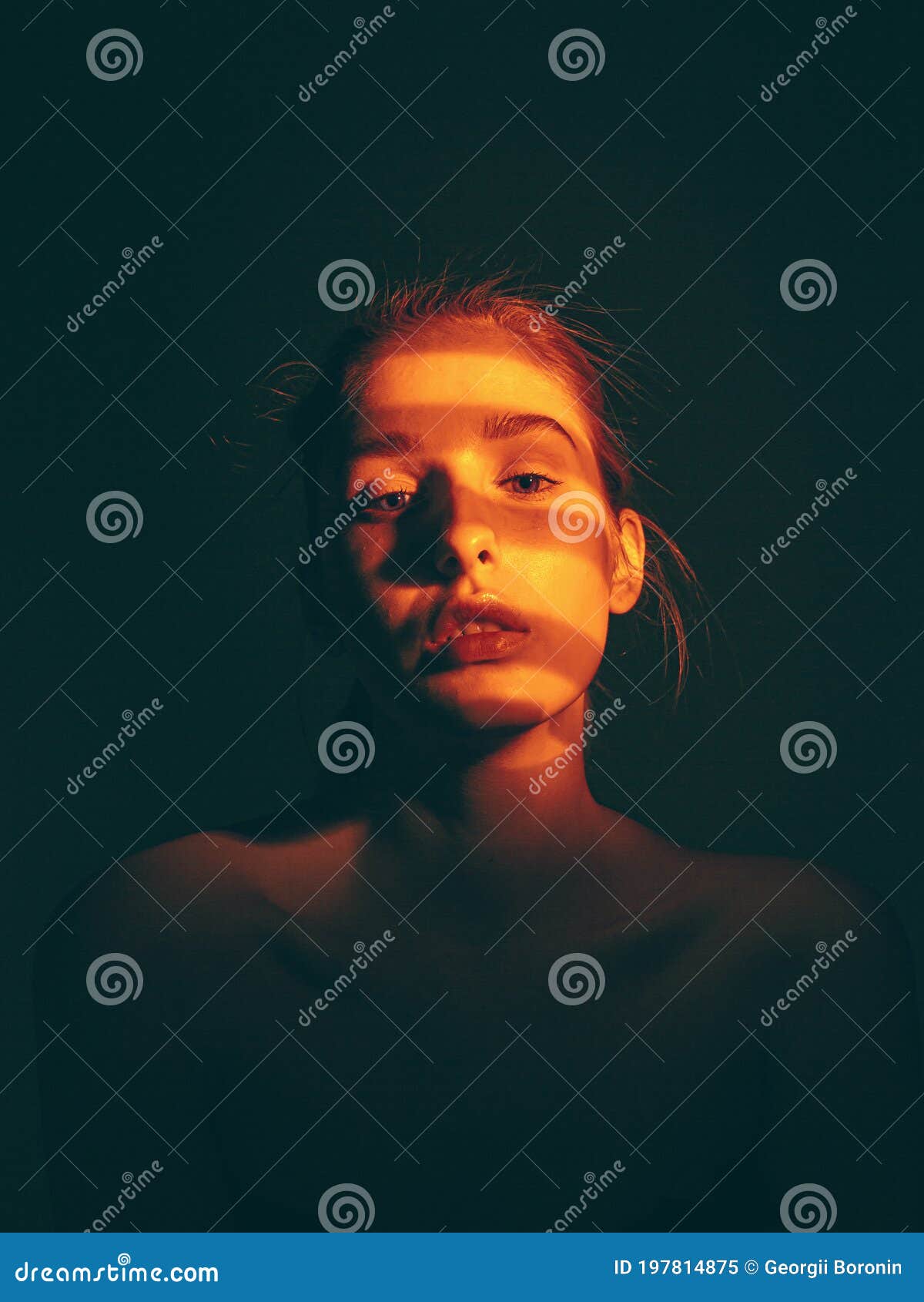 Pretty Young Girl with Shadow Pattern on Face in Studio on Black ...