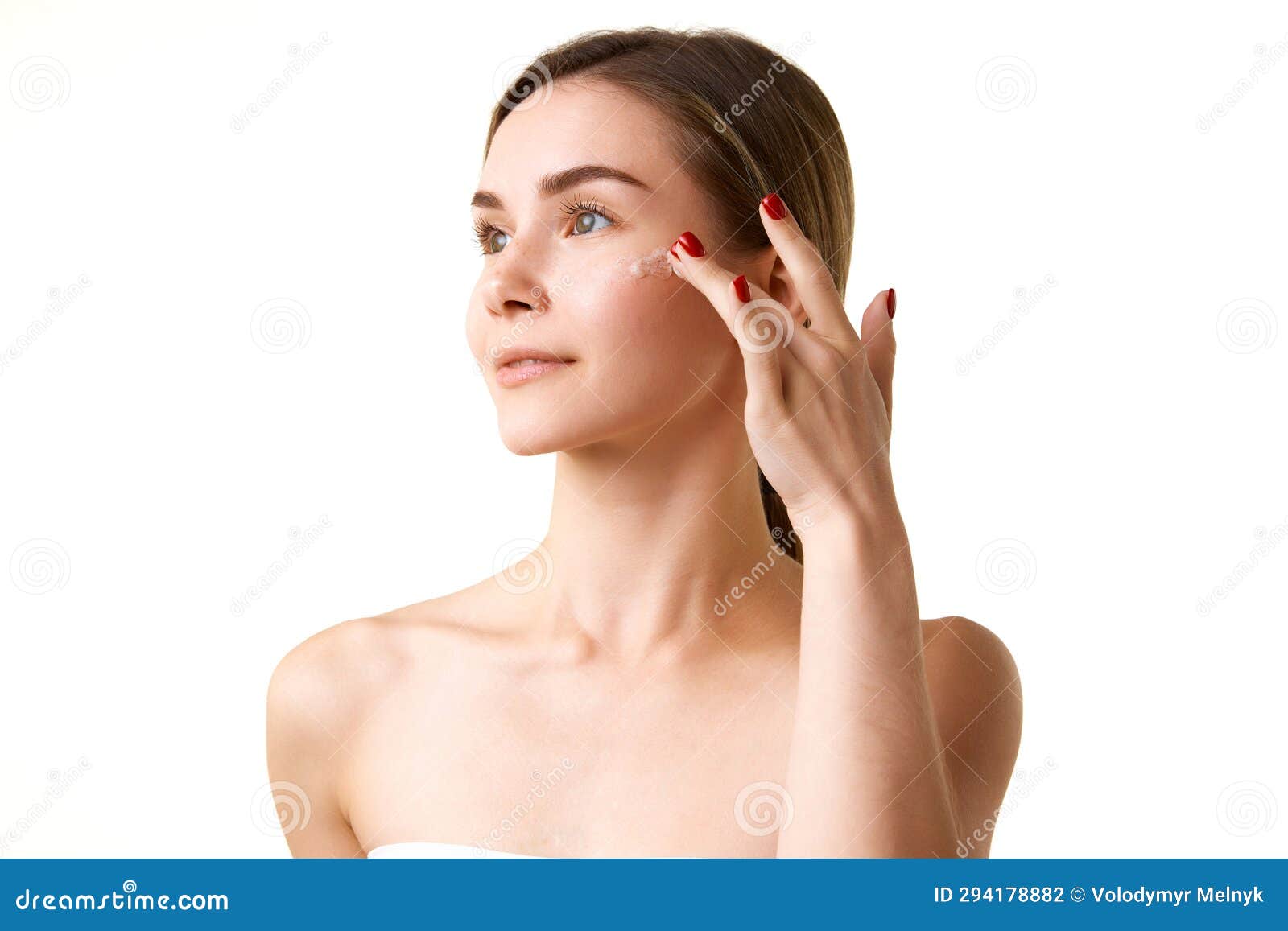 Pretty Young Girl With Spotless Smooth Clear Skin Using Face Scrub