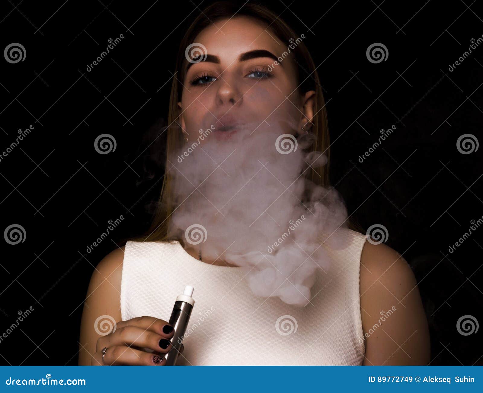 Pretty Young Girl Uses Electronic Cigarette Stock Image - Image of hair ...