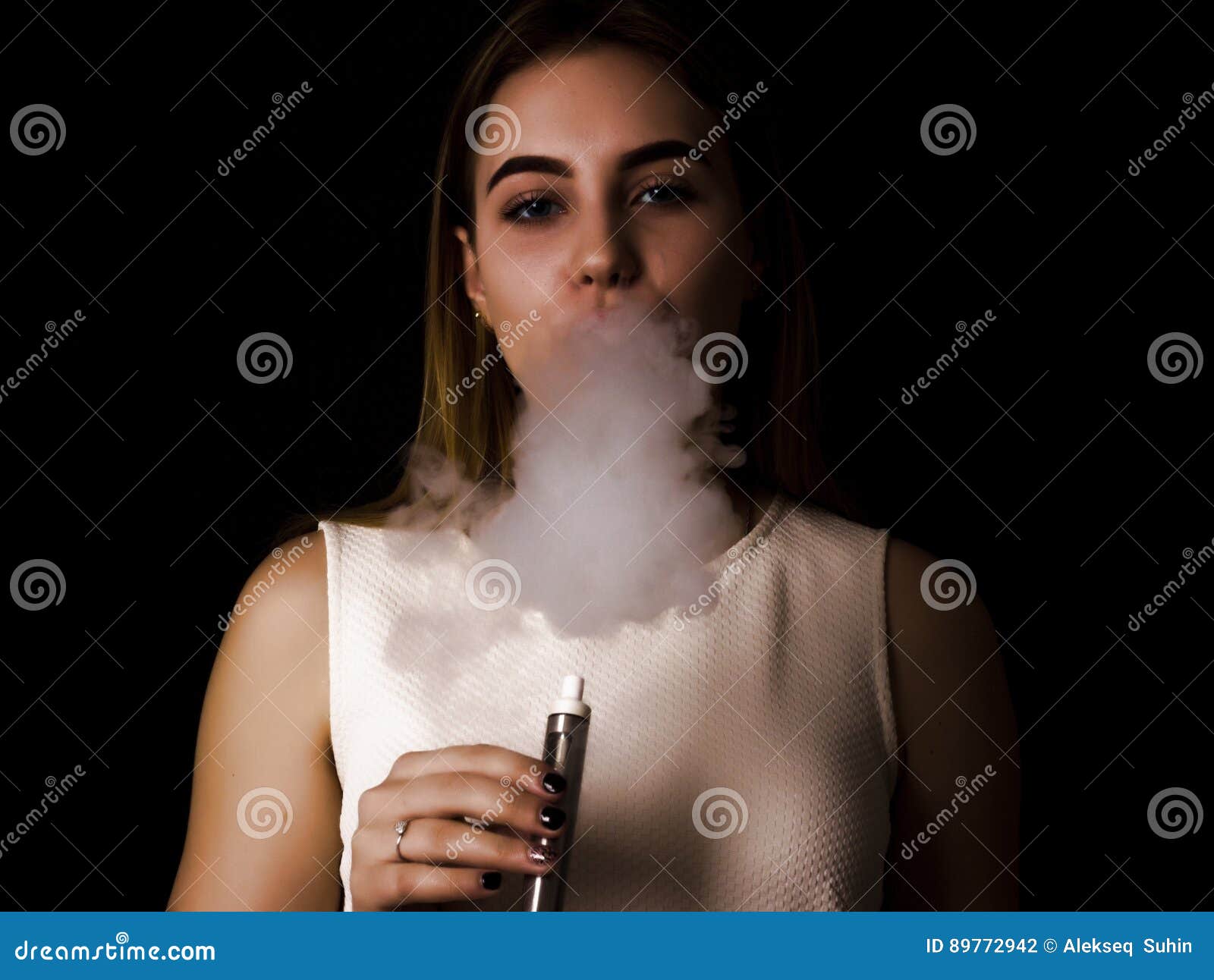 Pretty Young Girl Uses Electronic Cigarette Stock Photo - Image of hold ...