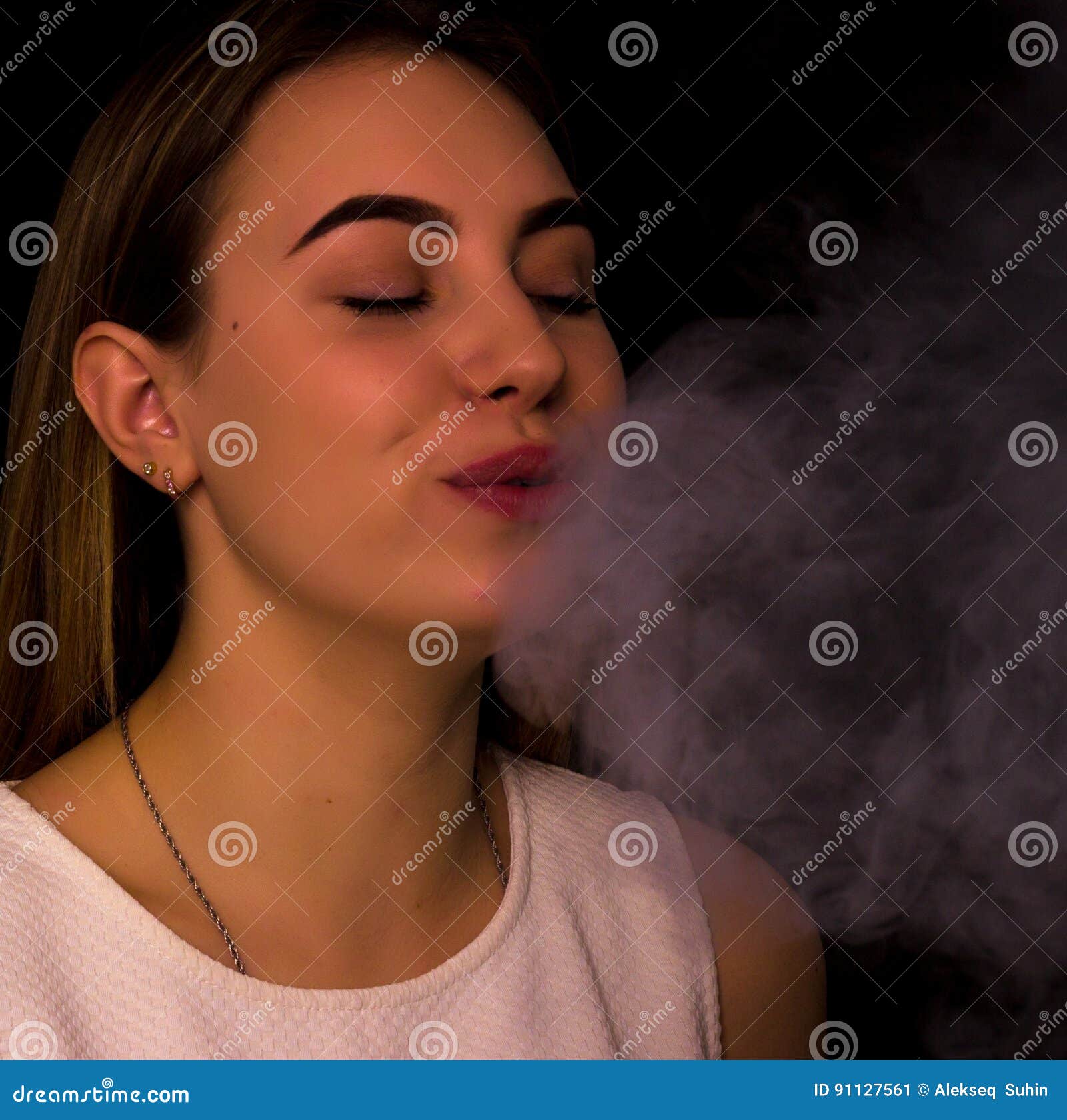 Pretty Young Girl Uses Electronic Cigarette Stock Image - Image of ...