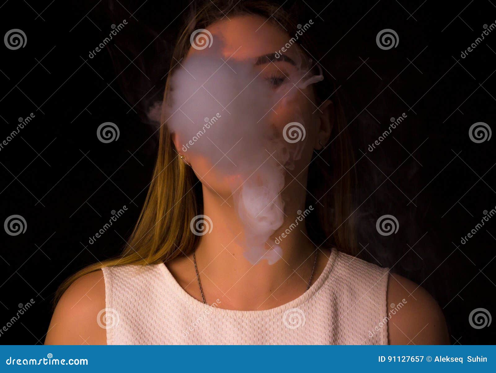 Pretty Young Girl Uses Electronic Cigarette Stock Image - Image of ...