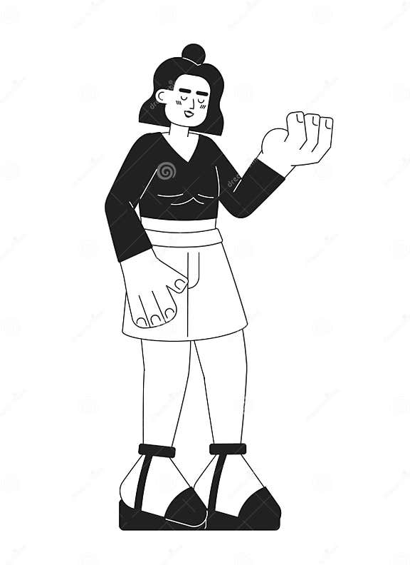 Pretty Young Hispanic Girl Monochromatic Flat Vector Character Stock Vector Illustration Of