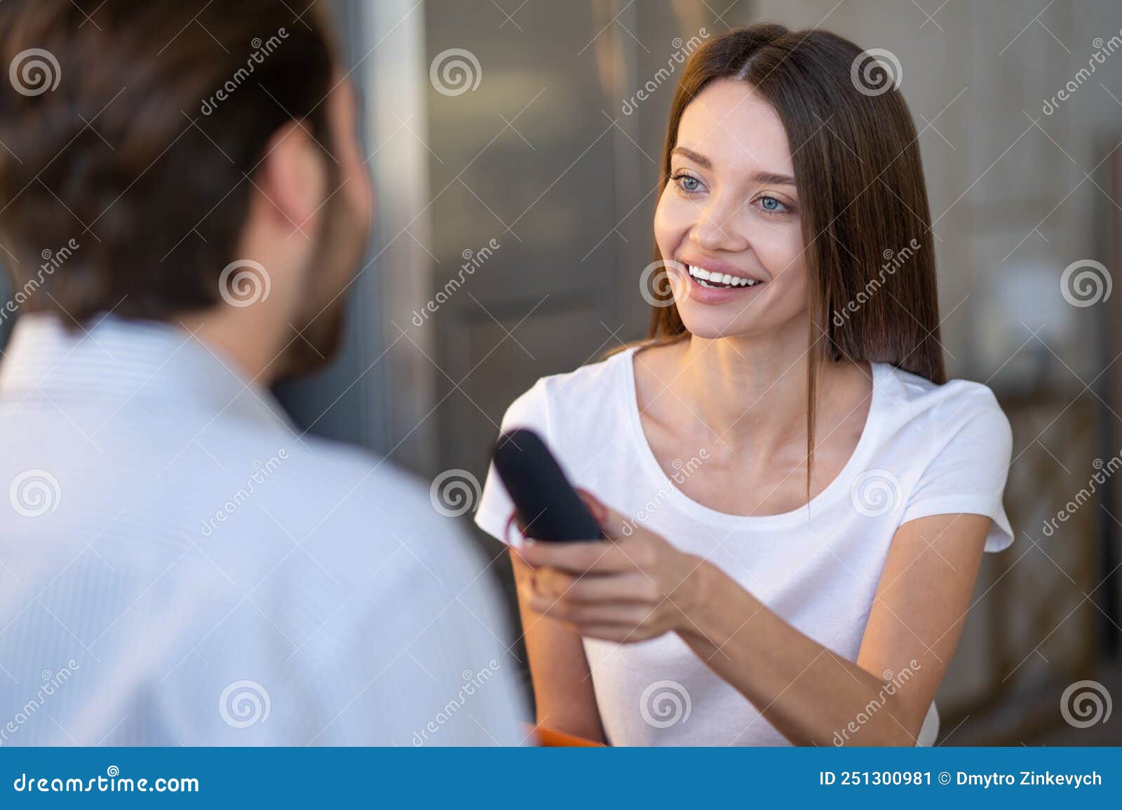 Pretty Young Journalist Interviewing a Famous Person in a Studio Stock ...