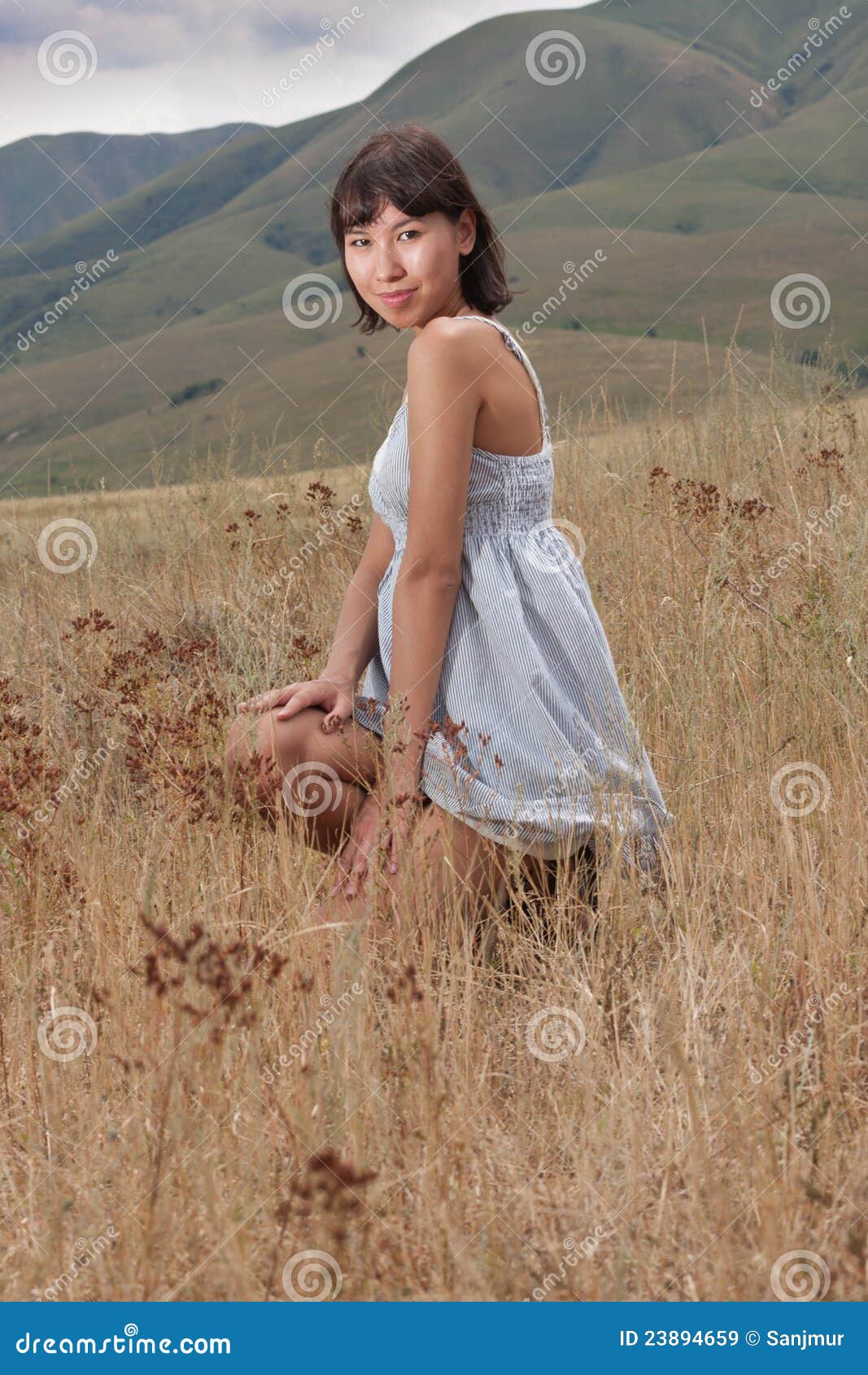 Pretty Young Lady on a Meadow Hills Stock Image - Image of face ...