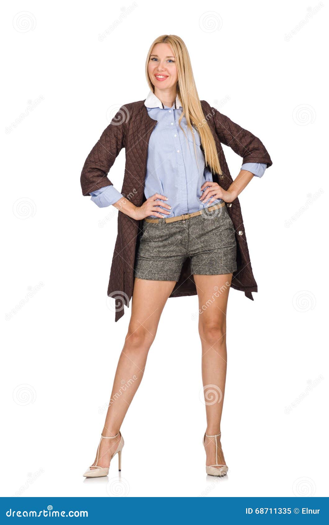 The Pretty Young Model in Brown Jacket Isolated on White Stock Image ...