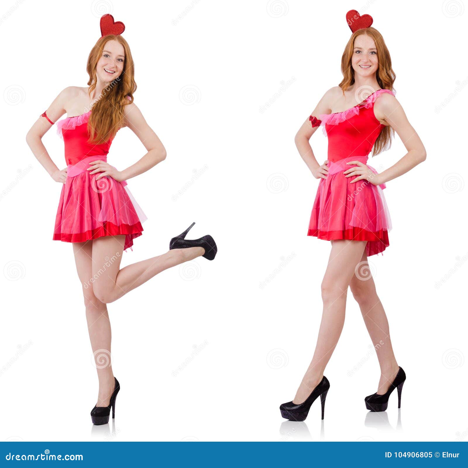 The Pretty Young Model in Mini Pink Dress Isolated on White Stock Image ...