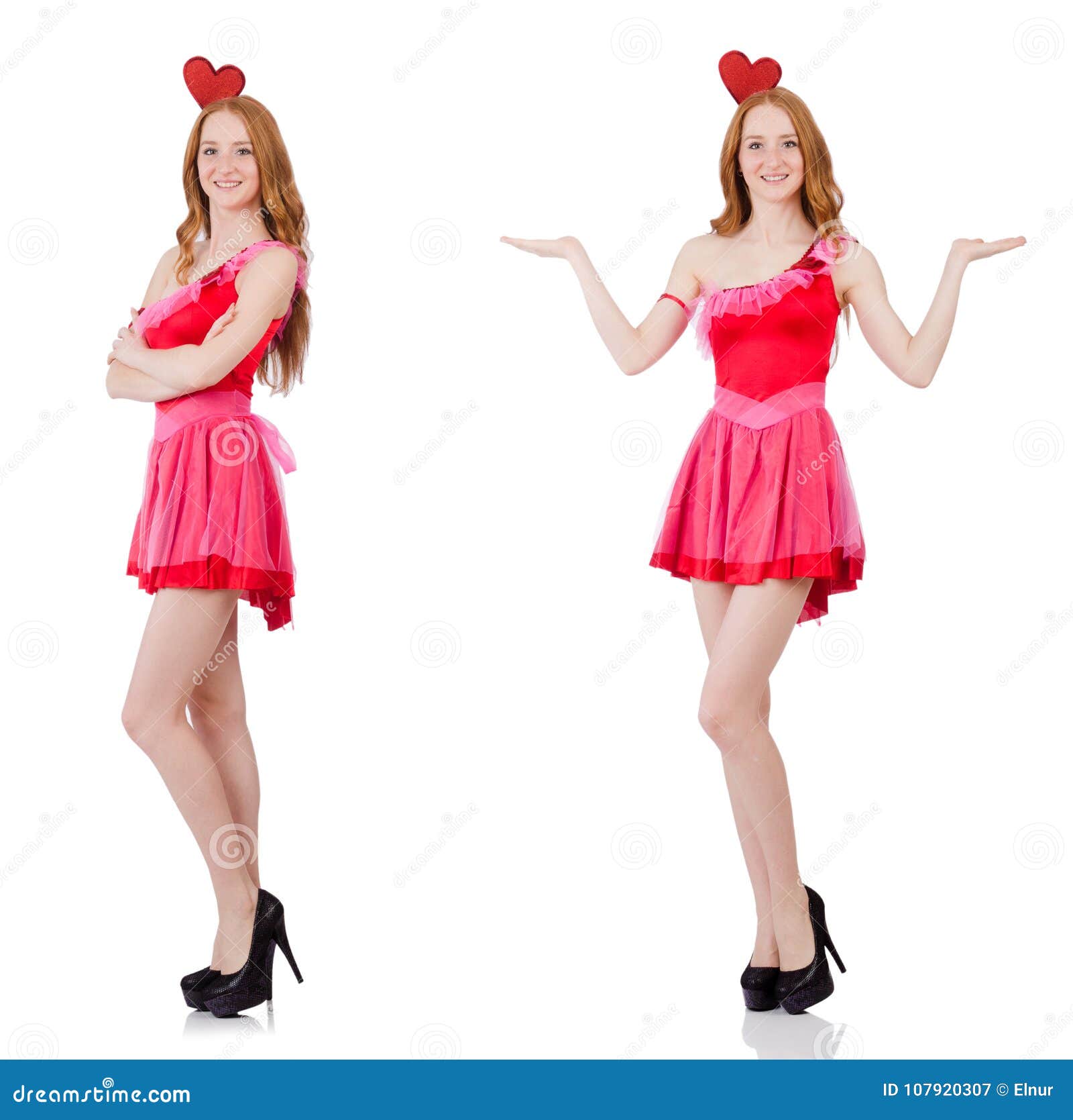 The Pretty Young Model in Mini Pink Dress Isolated on White Stock Image ...