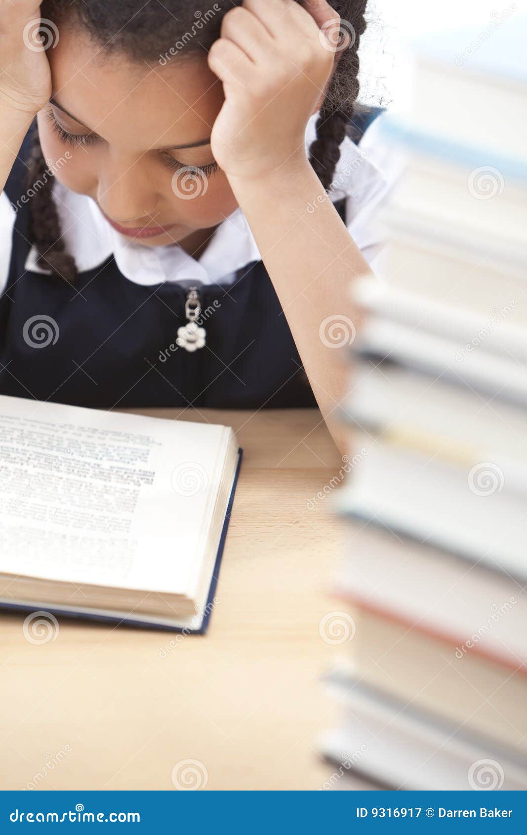 Pretty Young School Girl Reading a Book Stock Image - Image of american ...