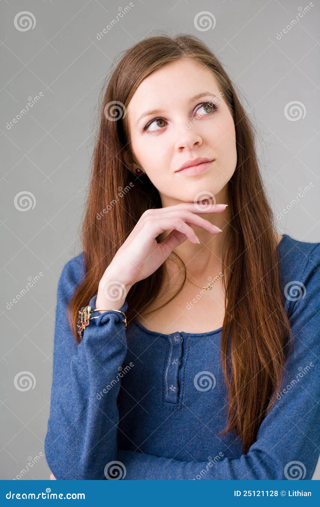 Pretty Young Student Girl Pondering. Stock Photo - Image of pensive ...
