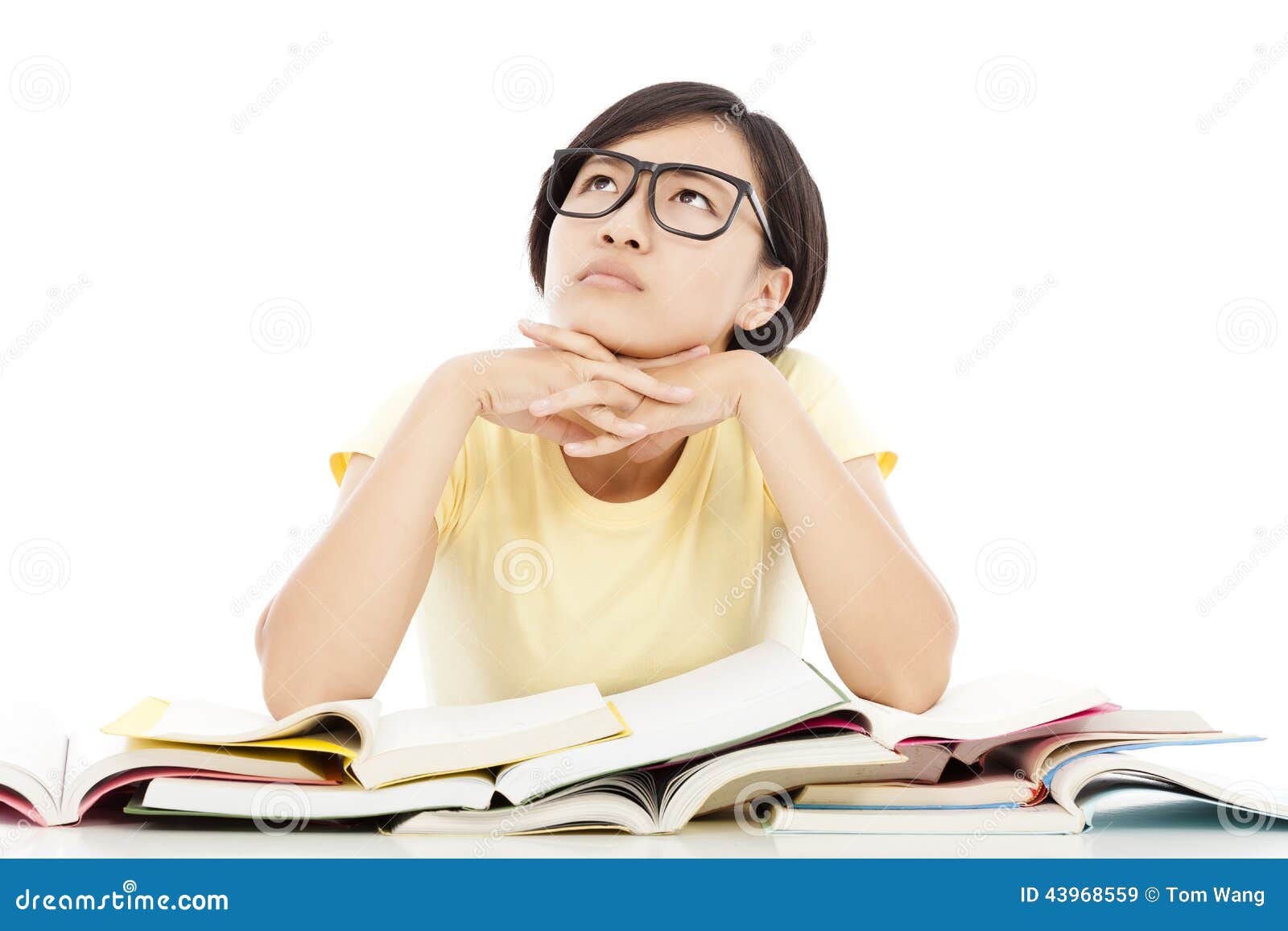 Pretty Young Student Girl Thinking with Book Stock Image - Image of ...