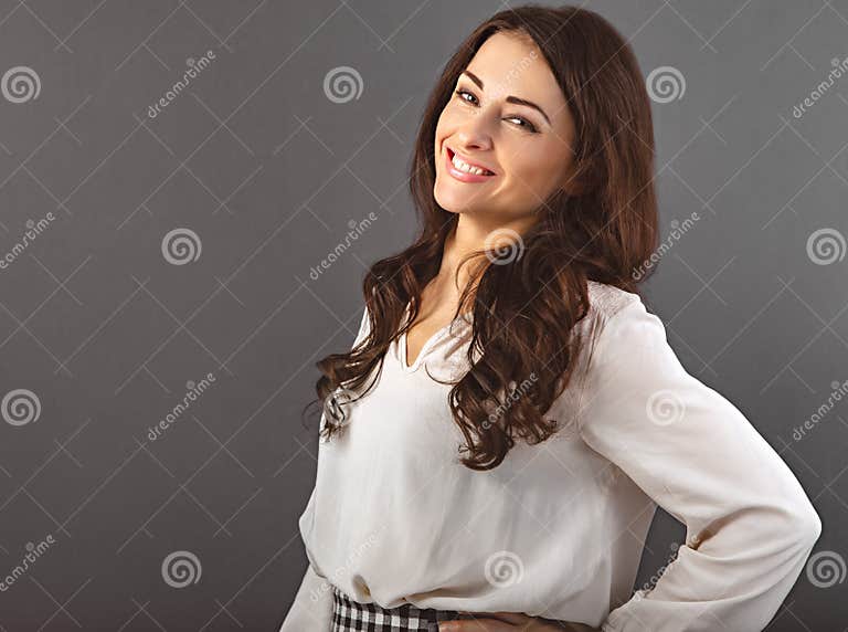 Pretty Young Toothy Enjoying Laughing Woman With Long Brown Healthy