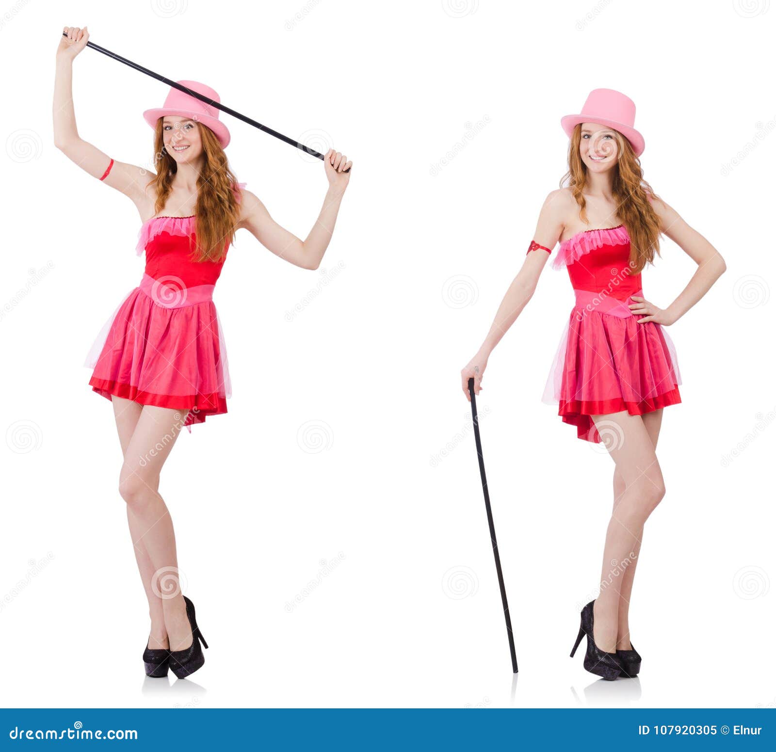 The Pretty Young Wizard in Mini Pink Dress Isolated on White Stock ...