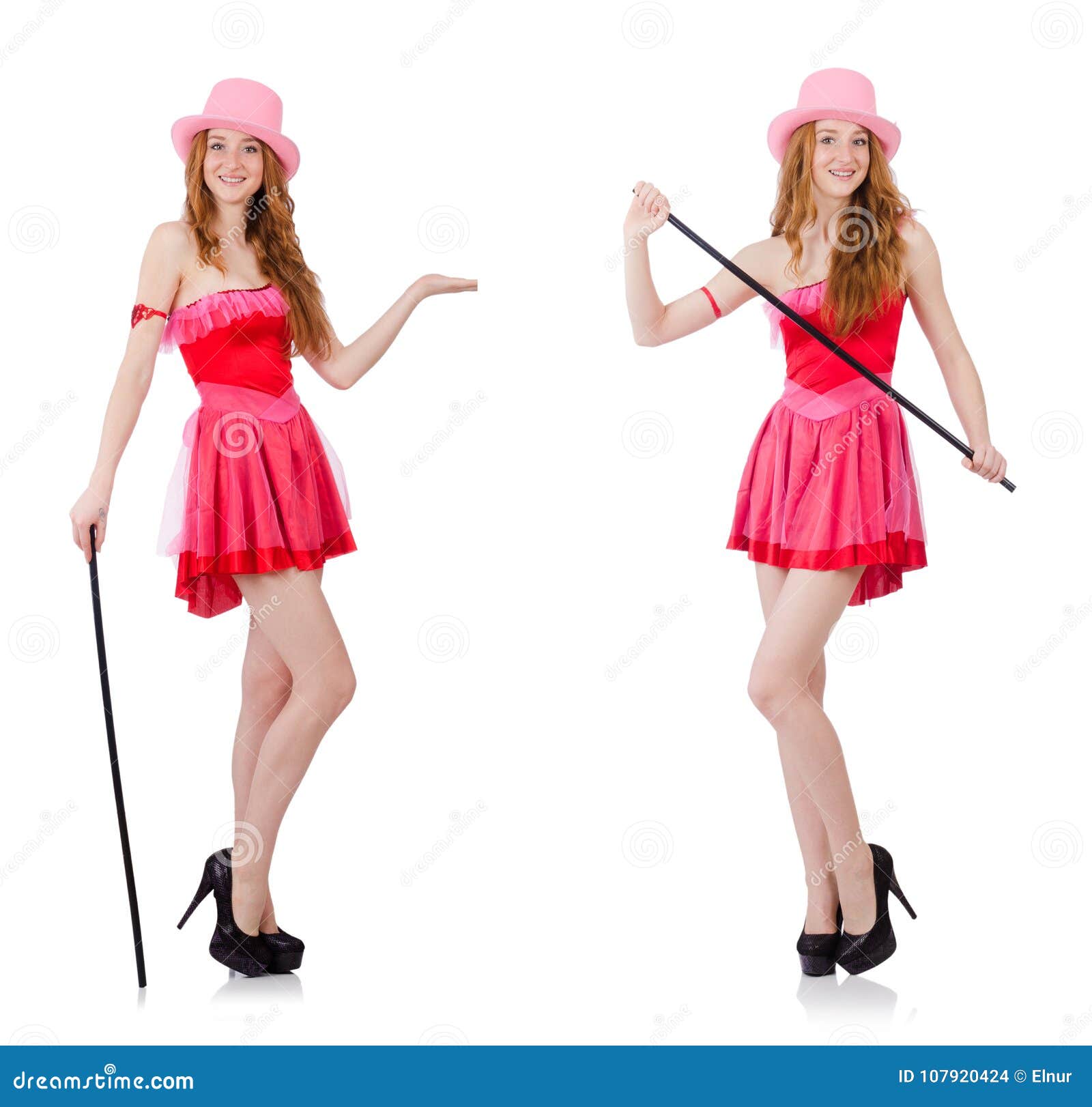 The Pretty Young Wizard in Mini Pink Dress Isolated on White Stock ...