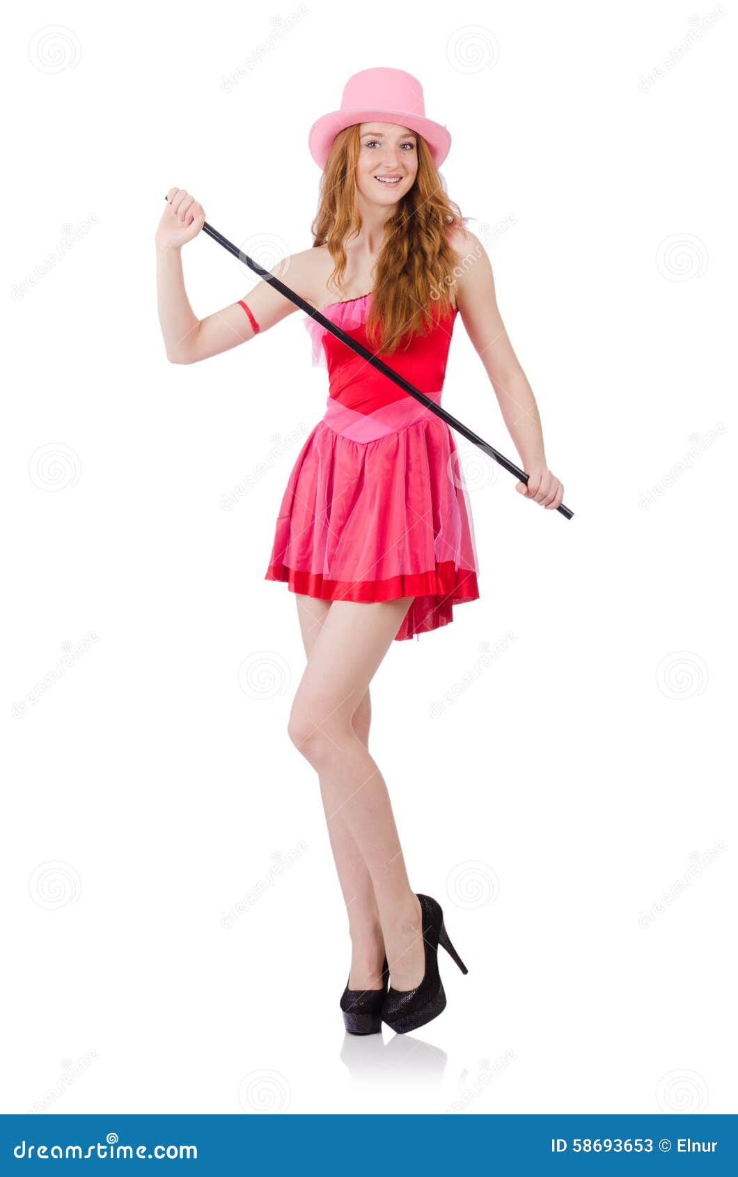 Pretty Young Wizard in Mini Pink Dress Isolated on Stock Image - Image ...