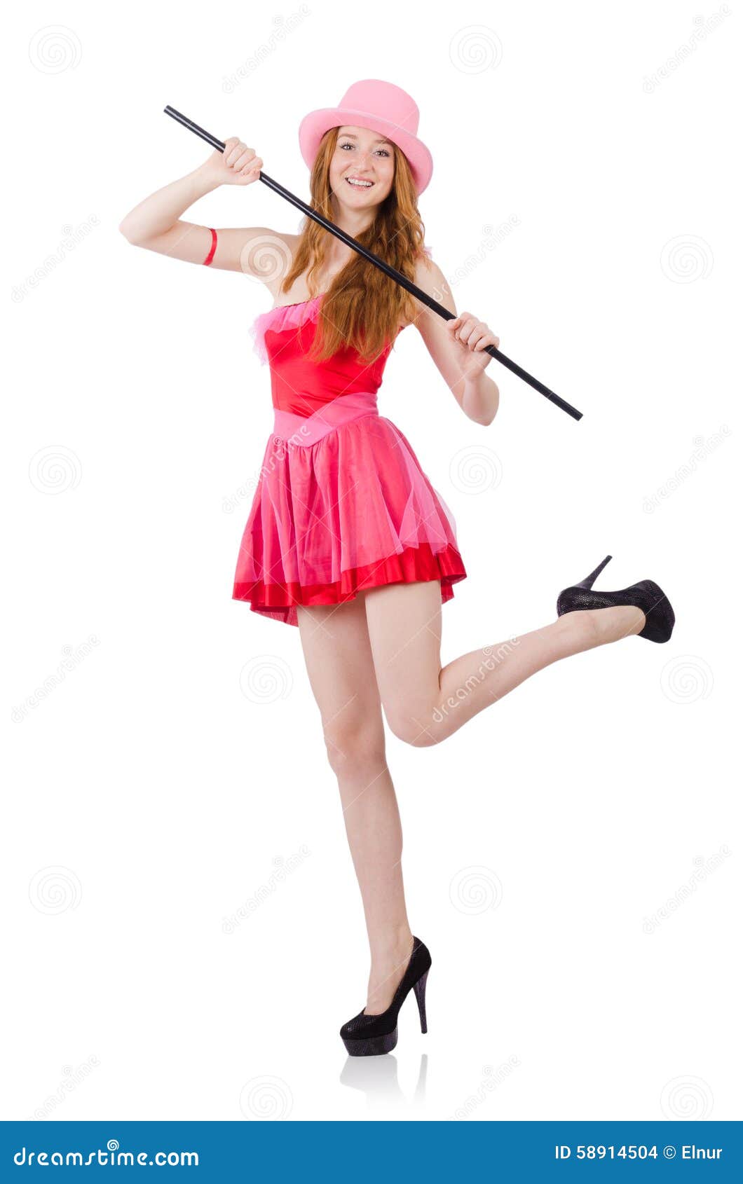 Pretty Young Wizard in Mini Pink Dress Isolated on Stock Photo - Image ...