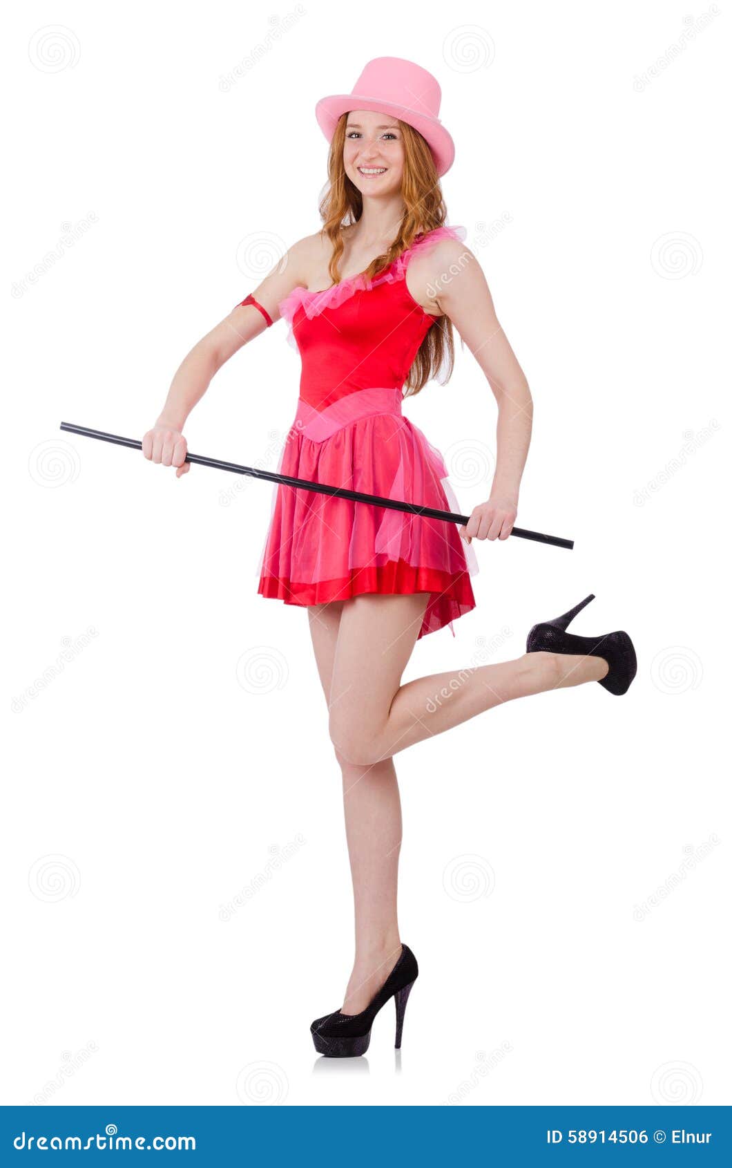 Pretty Young Wizard in Mini Pink Dress Isolated on Stock Photo - Image ...