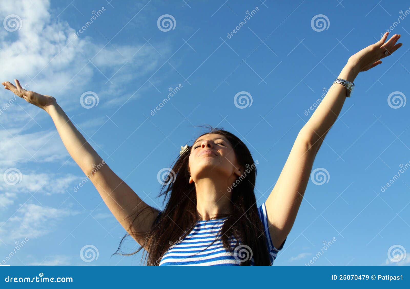 Pretty Young Woman with Arms Raised Stock Image - Image of gesture ...