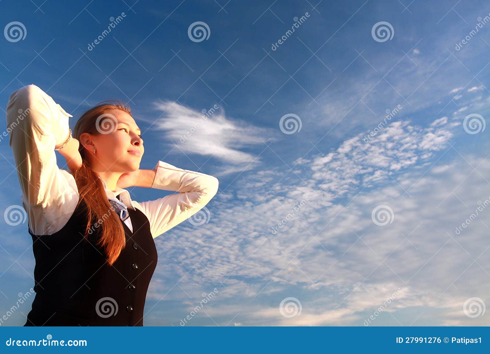 Pretty Young Woman with Arms Raised Stock Photo - Image of beautiful ...