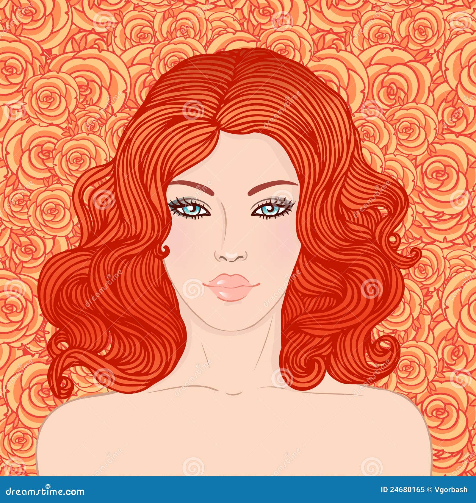 Pretty Young Woman With Beautiful Red Hair Stock Vector Illustration