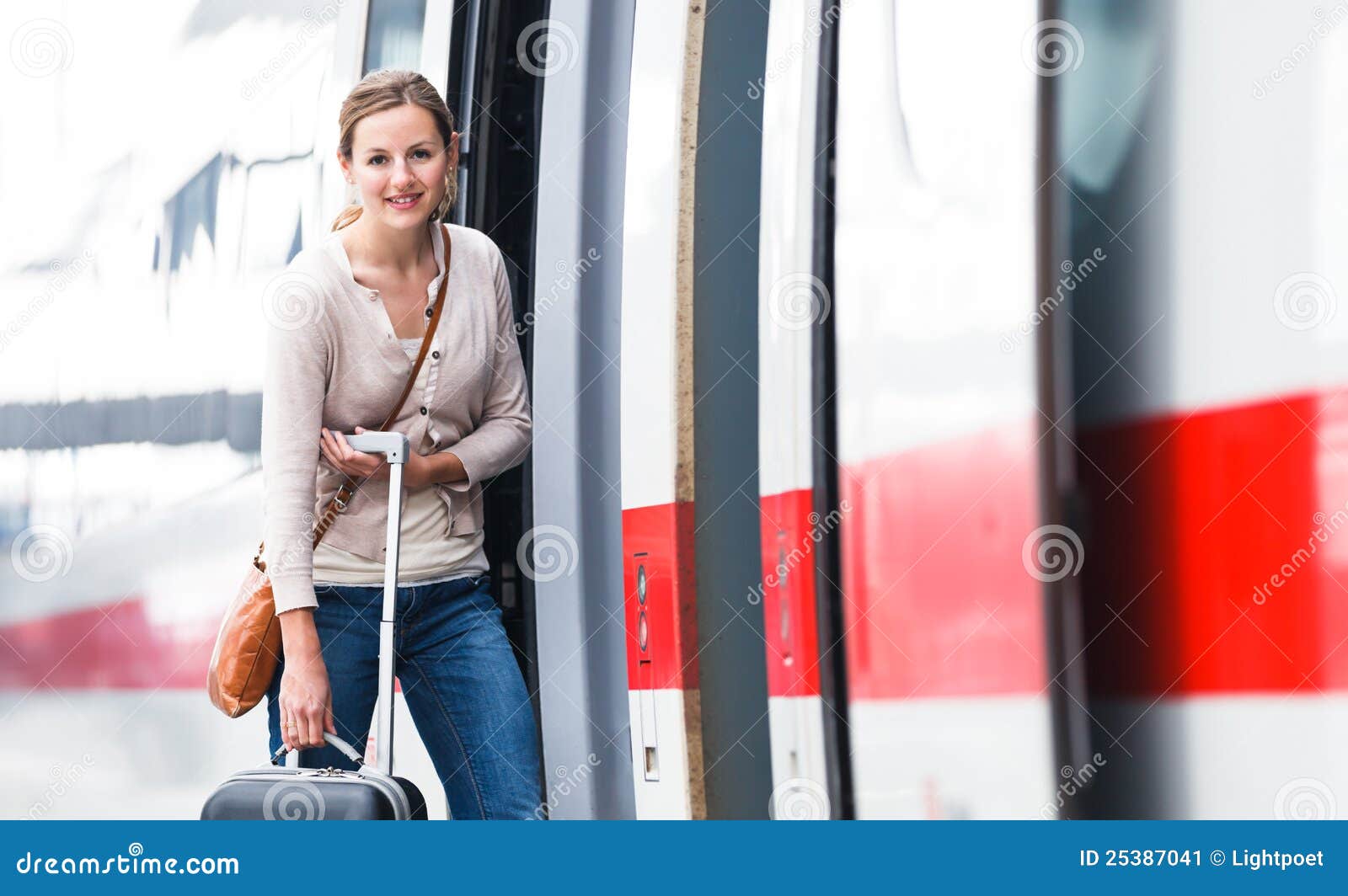 Pretty Young Woman Boarding a Train Stock Image - Image of board ...