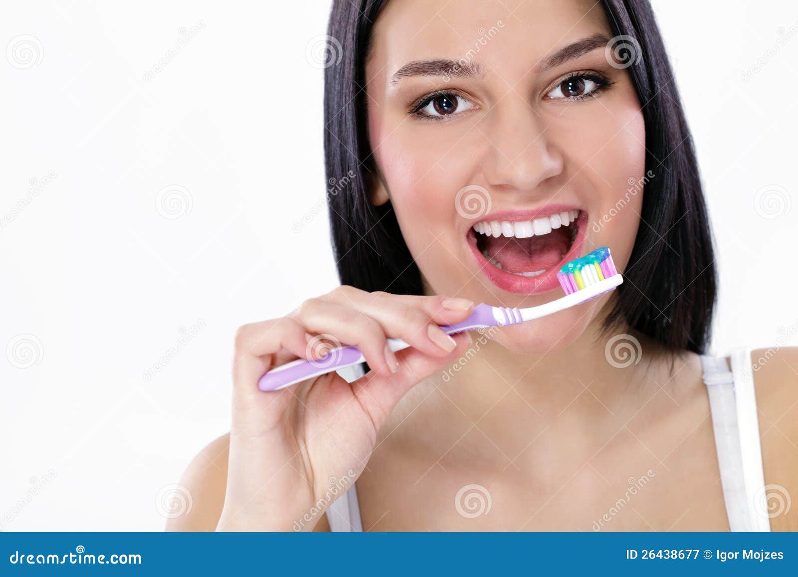 Pretty Young Woman Brushing Her Teeth Stock Image - Image of teeth ...