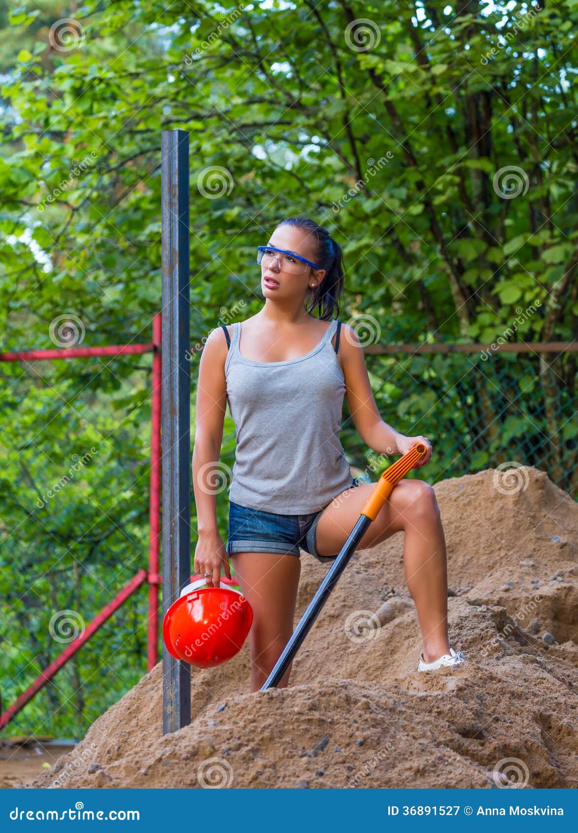 Pretty Young Woman Builder Digging Stock Image - Image of construction ...