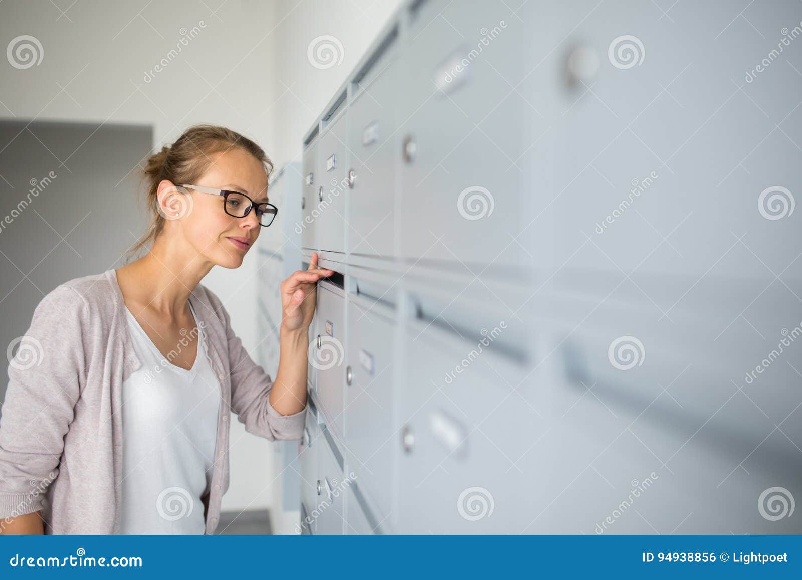 Pretty, Young Woman Checking Her Mailbox Stock Photo - Image of check ...