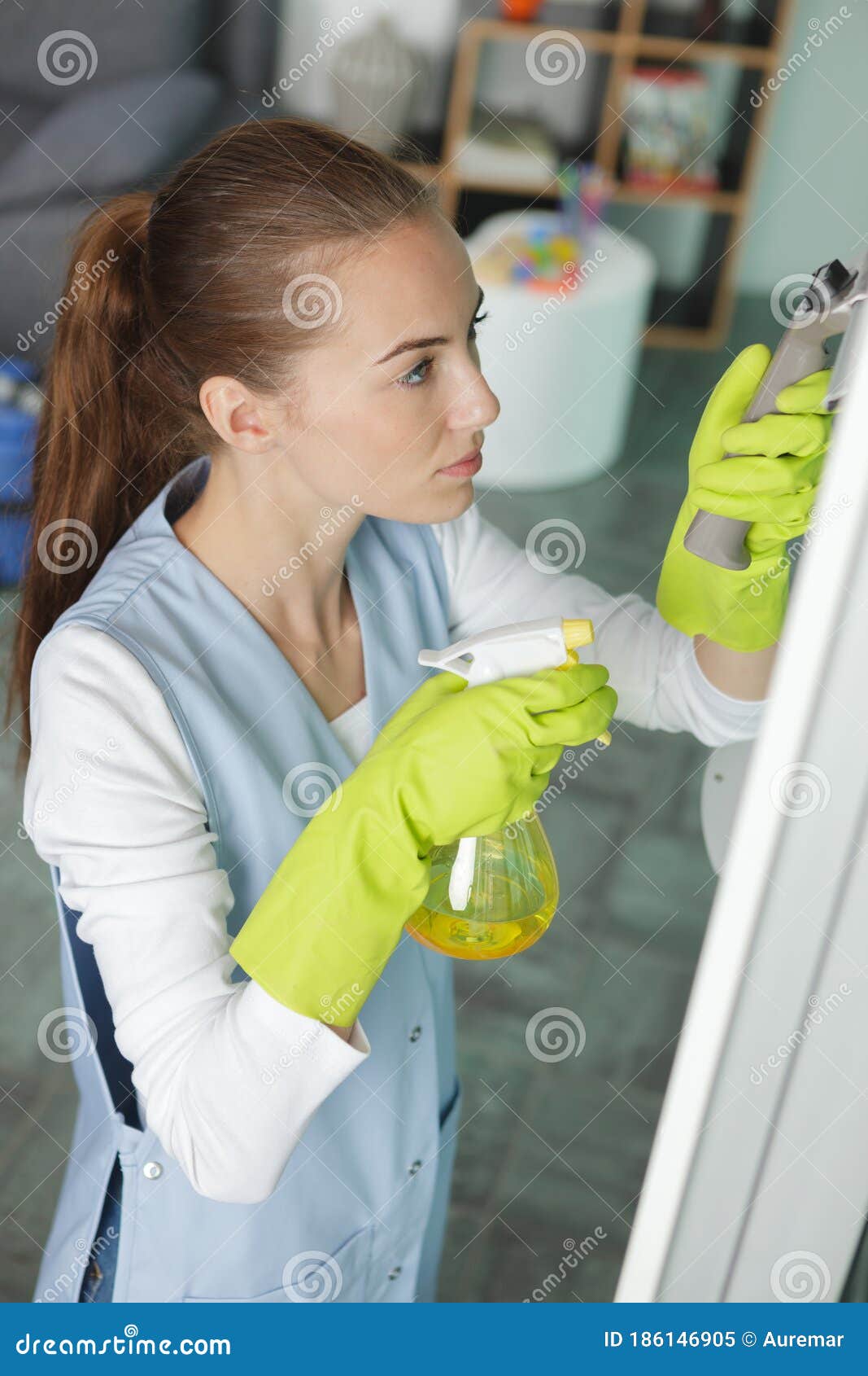 Pretty Young Woman Cleaning Windows Stock Image - Image of girl, white ...
