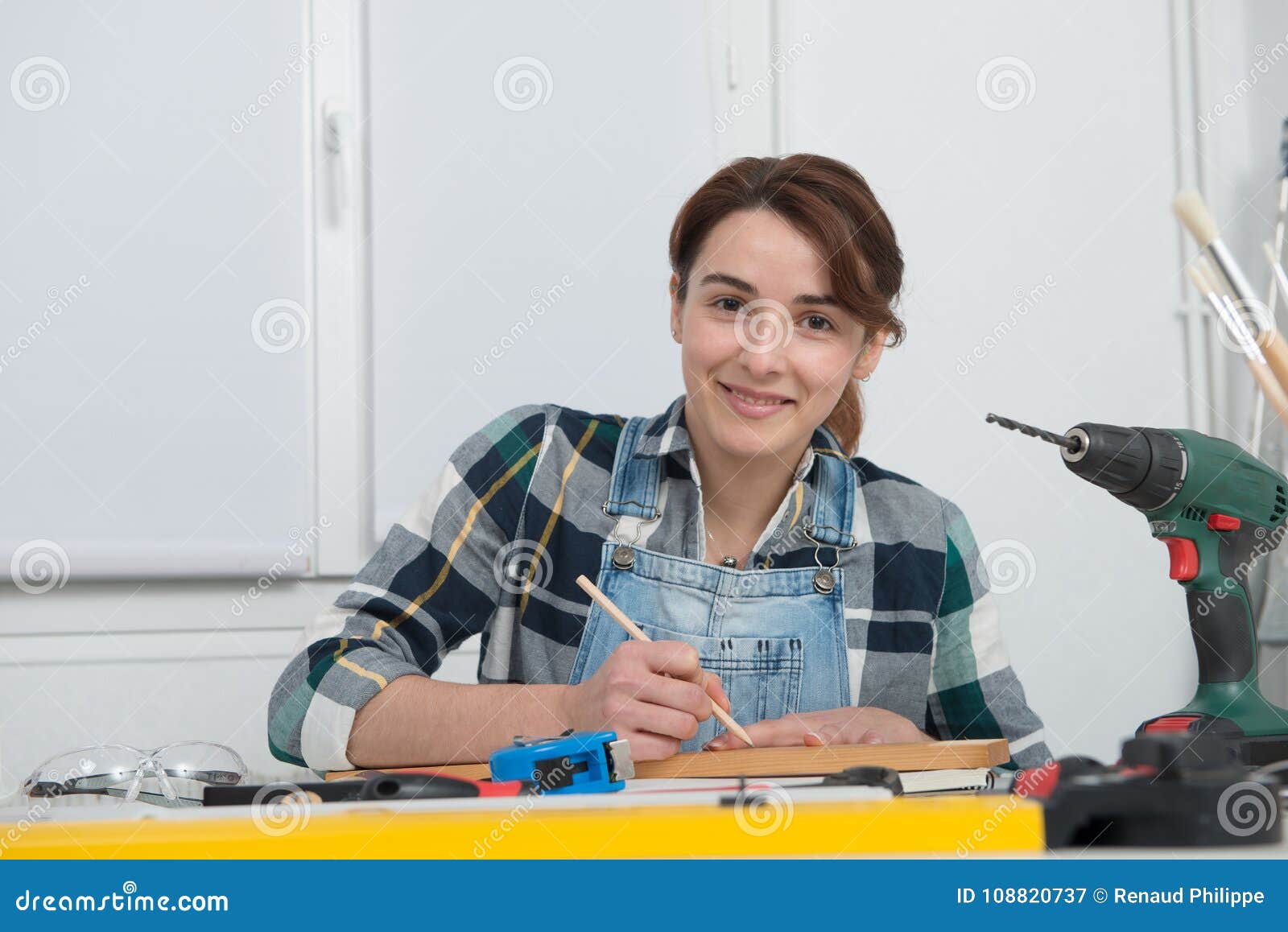 Woman Doing DIY Work at Home Stock Image - Image of home, smiling ...