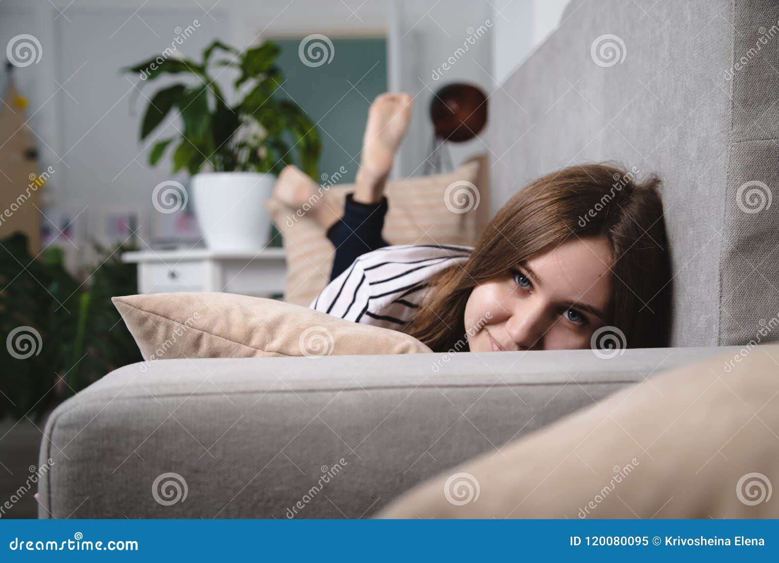 Pretty Young Woman Has Rest in the Room Stock Image - Image of friendly ...