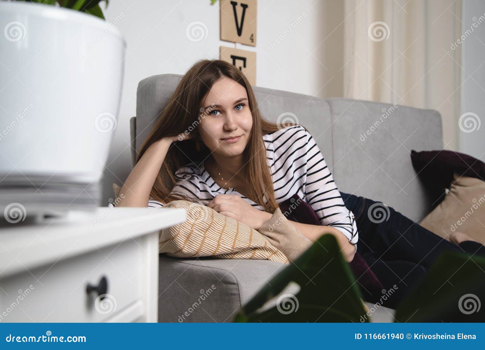 Pretty Young Woman Has Rest in the Room Stock Photo - Image of portrait ...