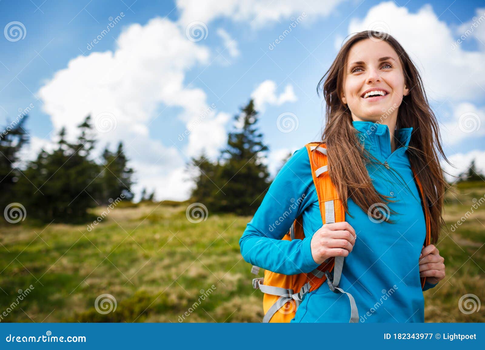 Pretty, Young Woman Hiking Outdoors Stock Image - Image of heavy, happy ...
