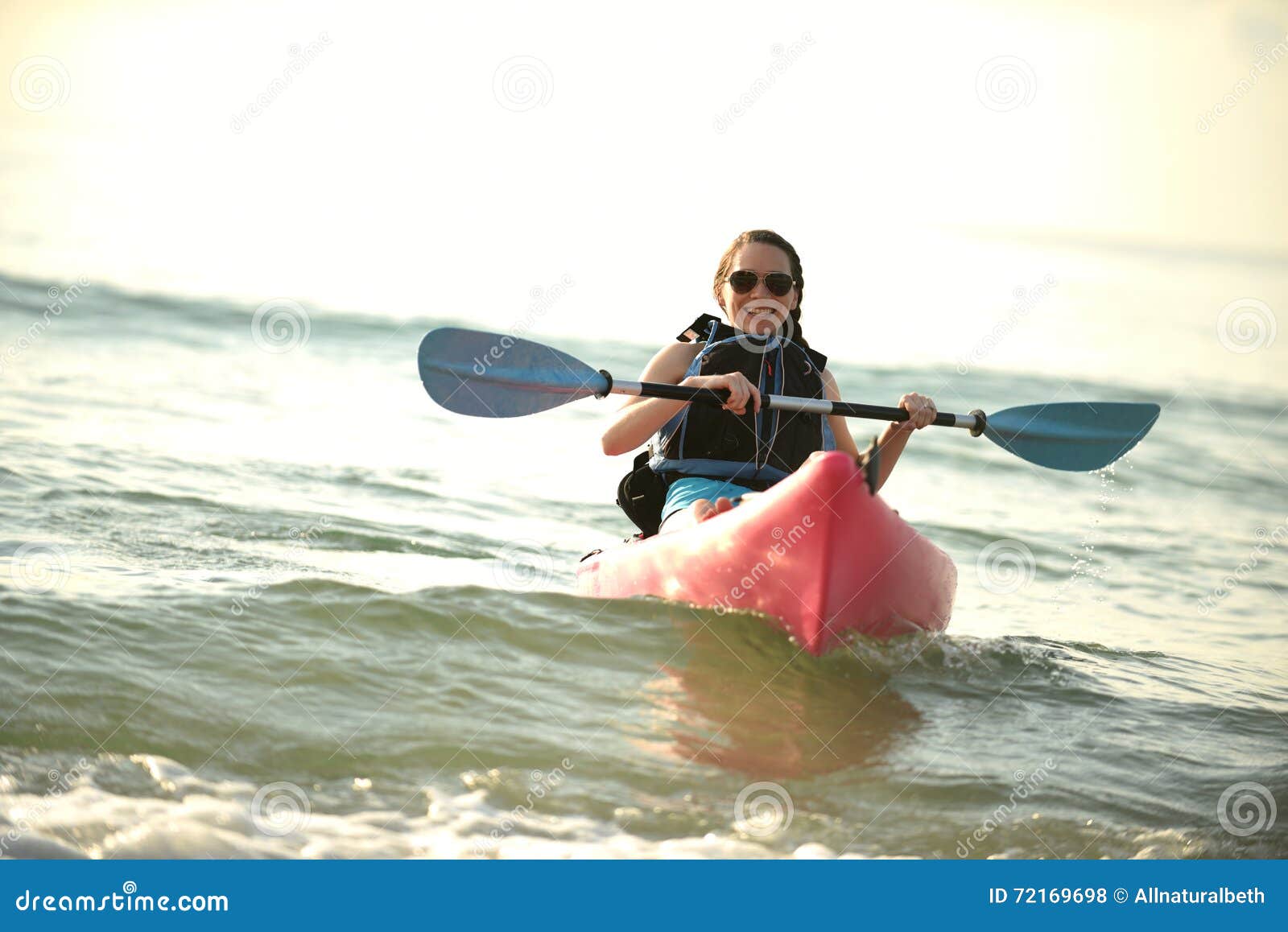 Pretty Young Woman Kayaking in Ocean Stock Photo - Image of active ...