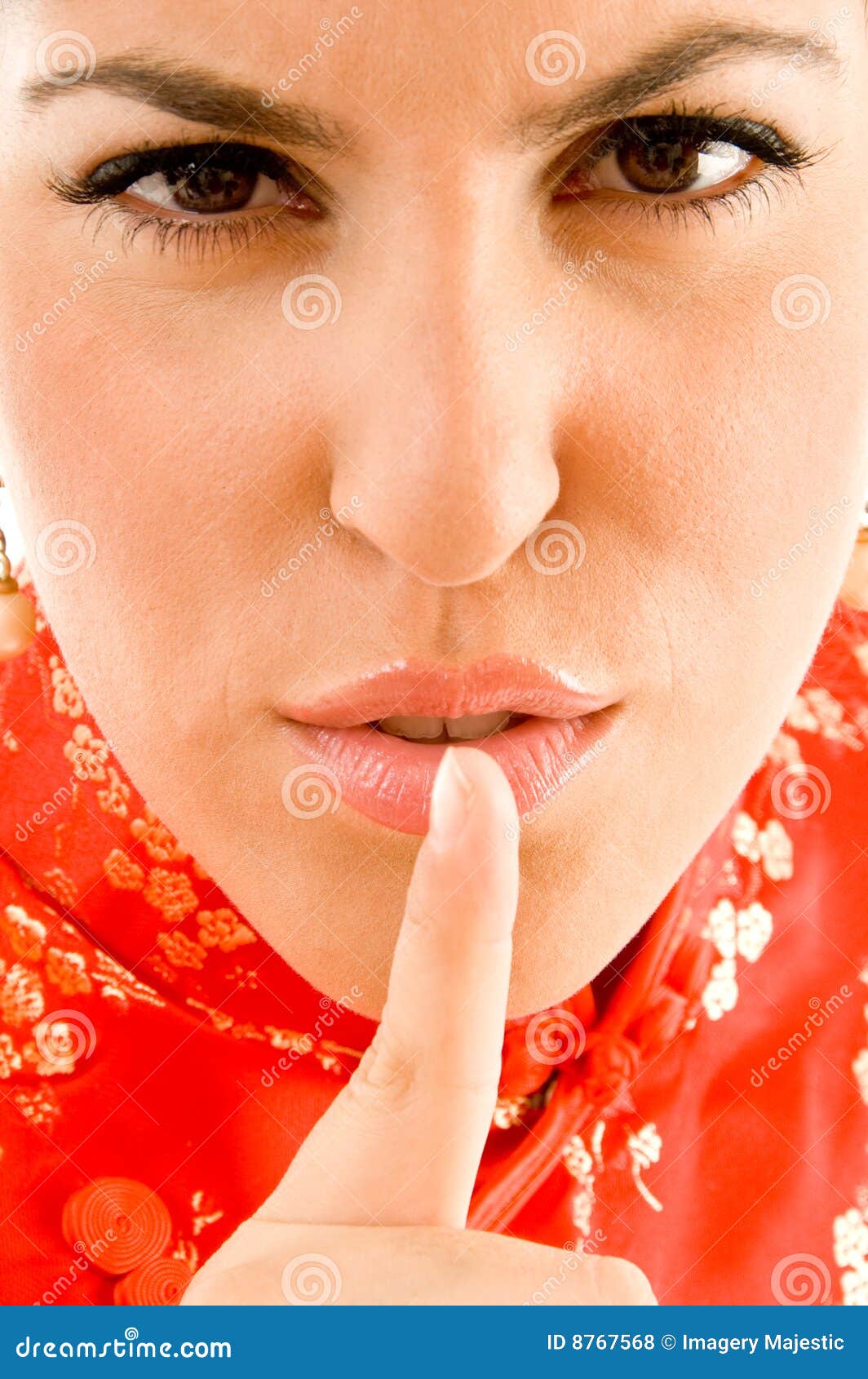 Pretty Young Woman in Kimono Shushing Stock Photo - Image of pose ...