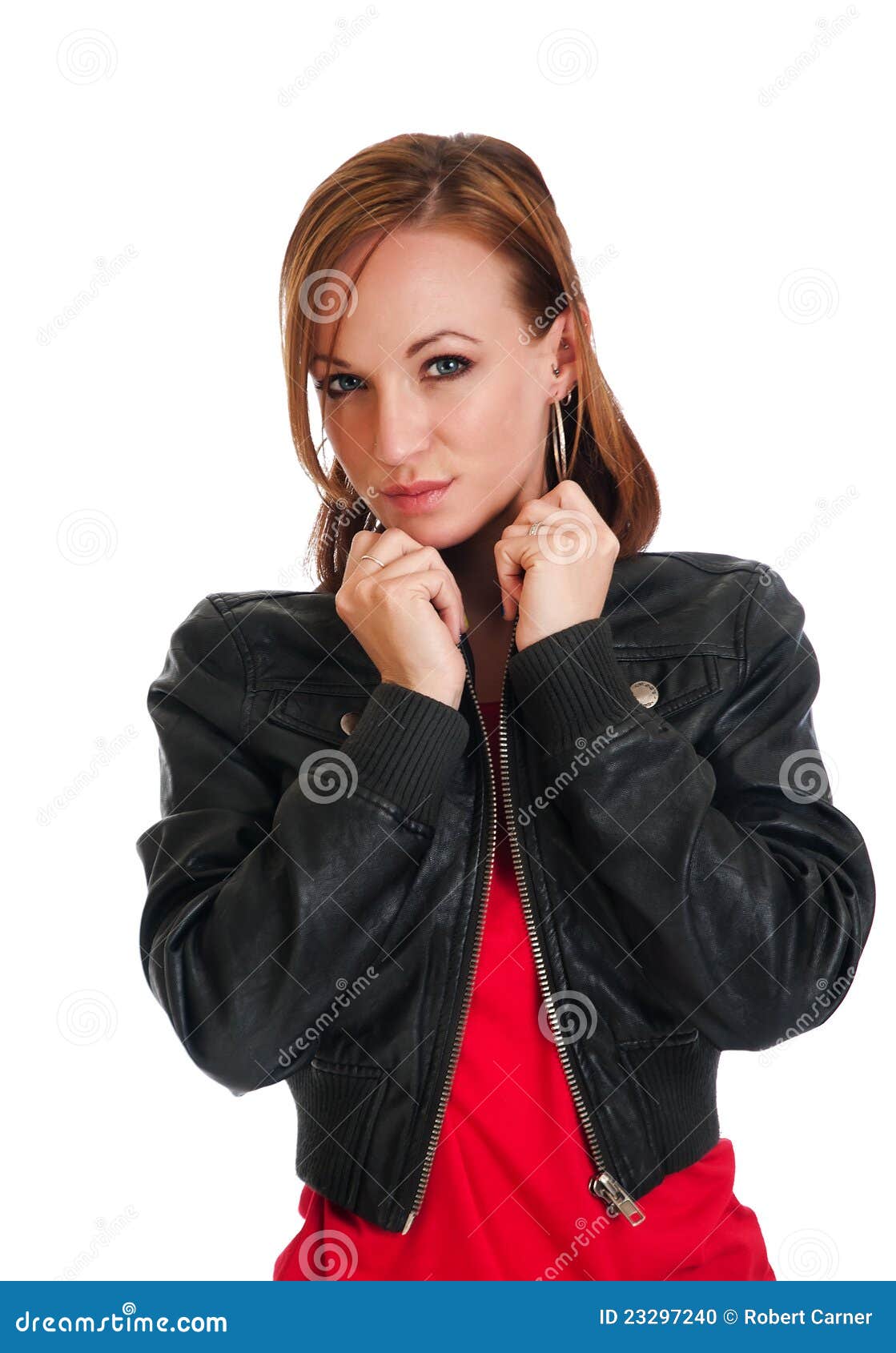 Pretty Young Woman in Leather Jacket Stock Photo - Image of looking ...
