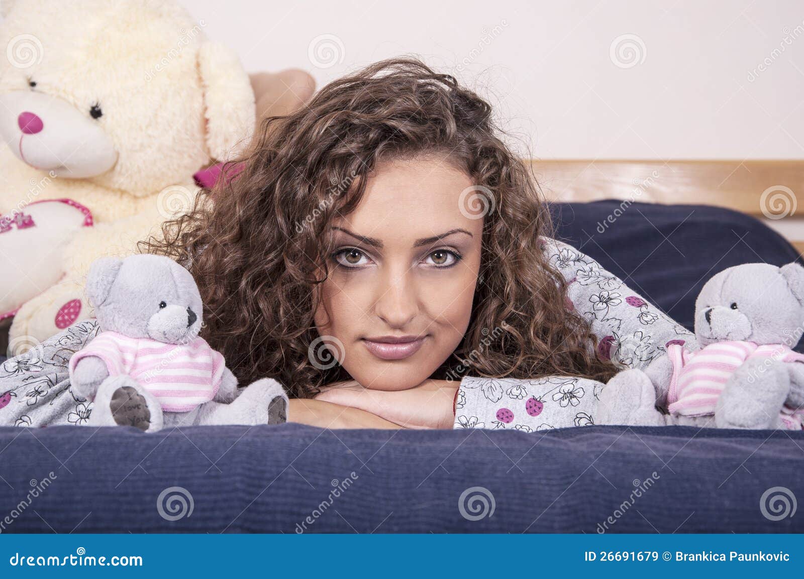 Pretty Young Woman Lieing on the Bed Stock Image - Image of attractive ...