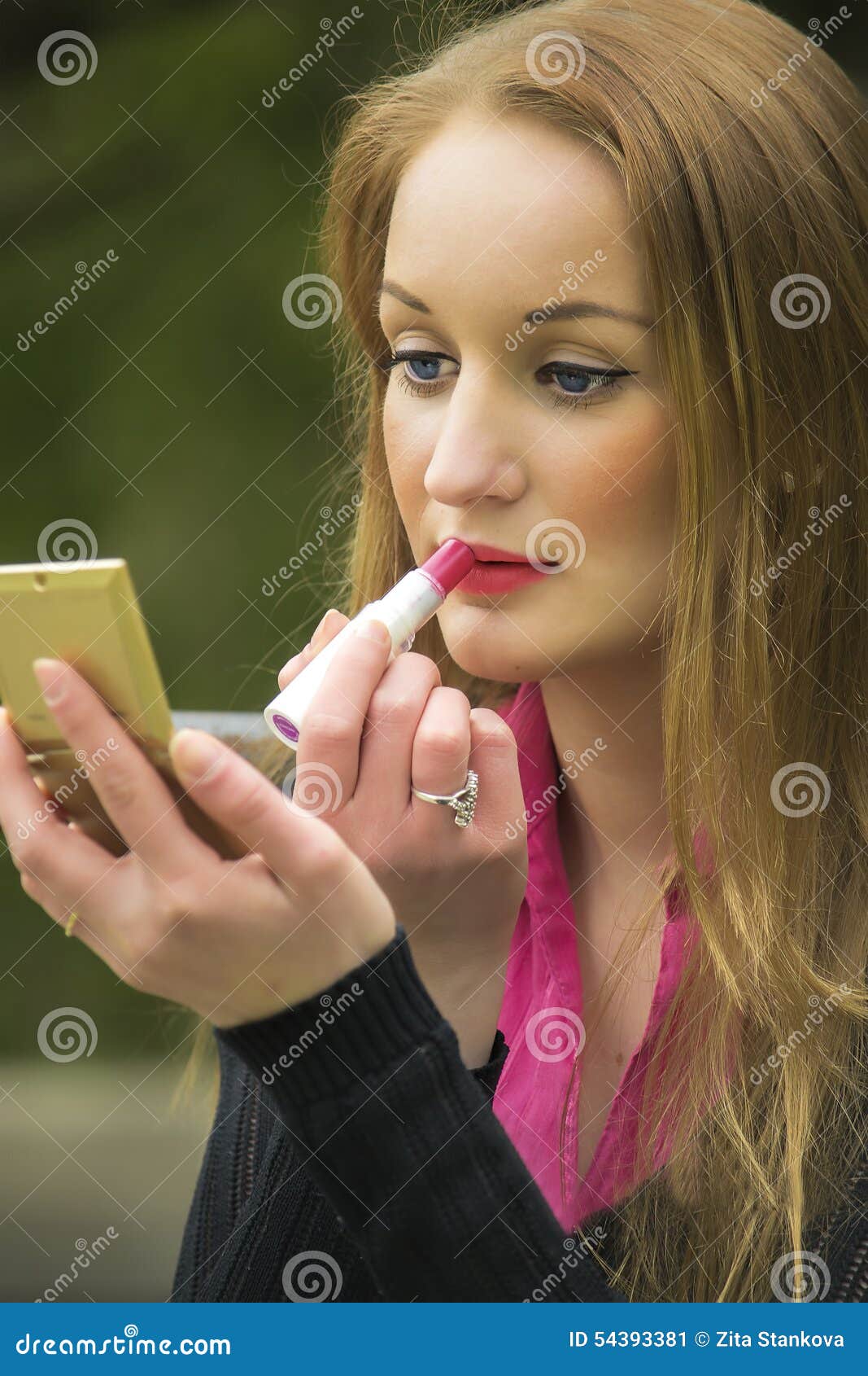 Pretty Young Woman with a Lipstick Stock Image - Image of fresh ...