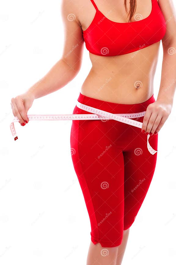 Pretty Young Woman Measuring Her Body Healthy Lifestyles Concept Stock