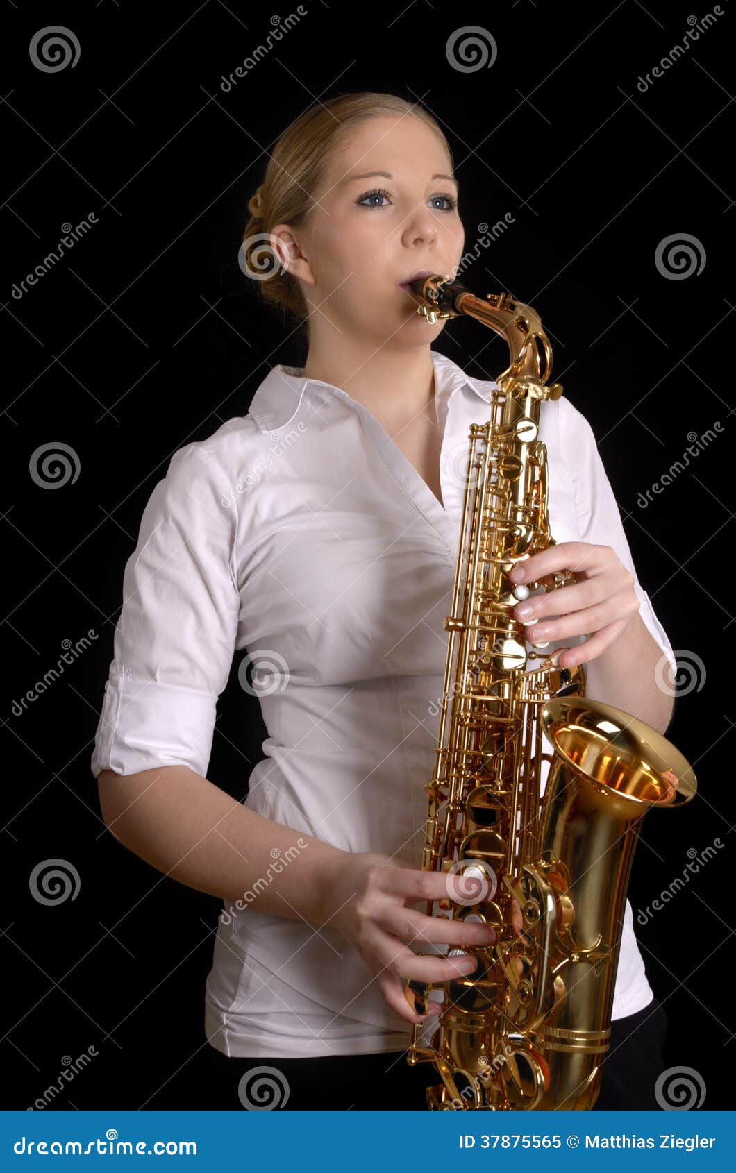 Pretty Young Woman Playing Saxophone Stock Image - Image of blues ...