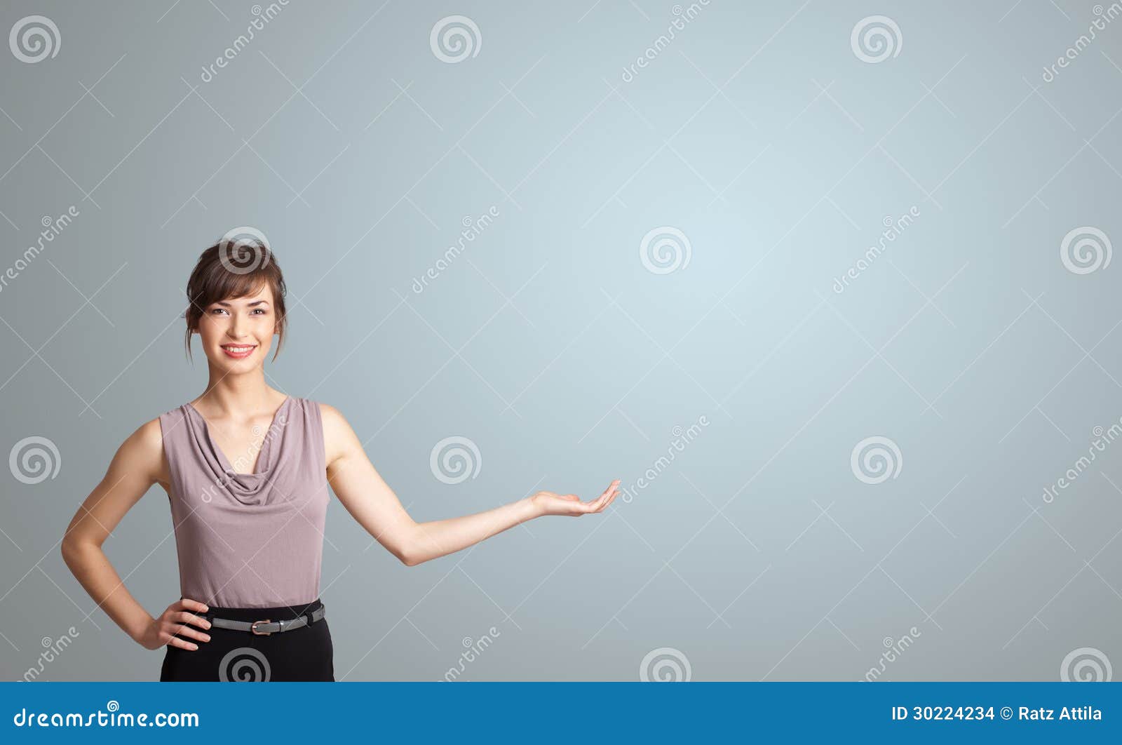 Pretty Woman Presenting Copy Space Stock Photo - Image of girl, hand ...