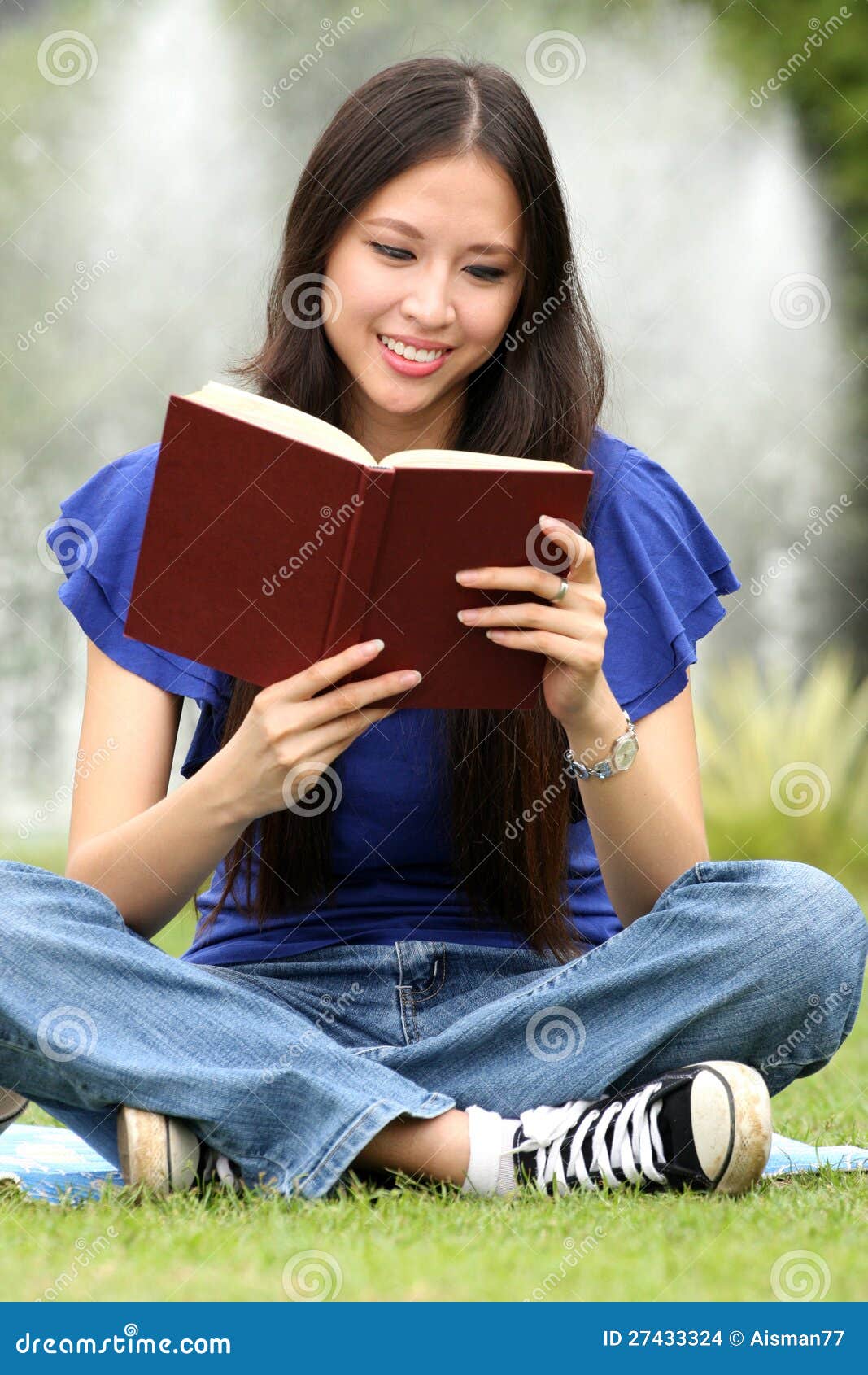 Pretty Young Woman Reading a Book at Park Stock Photo - Image of people ...