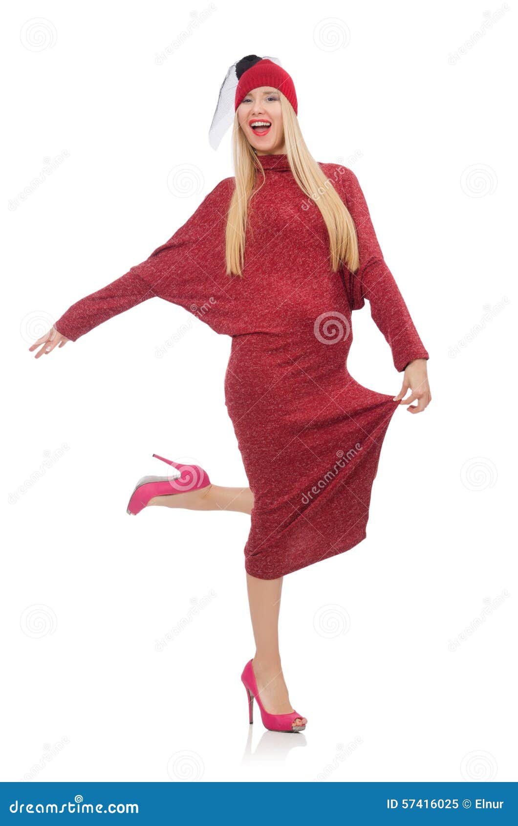 Pretty Young Woman in Ruby Dress Isolated on the Stock Image - Image of ...